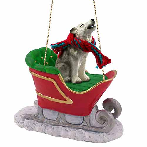 Timber Wolf Sleigh Ride Christmas Ornament | Animalden.com