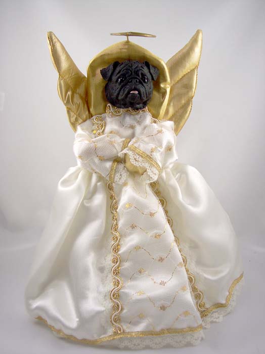 Pug Angel Christmas Tree Topper (Black) at Animalden.com