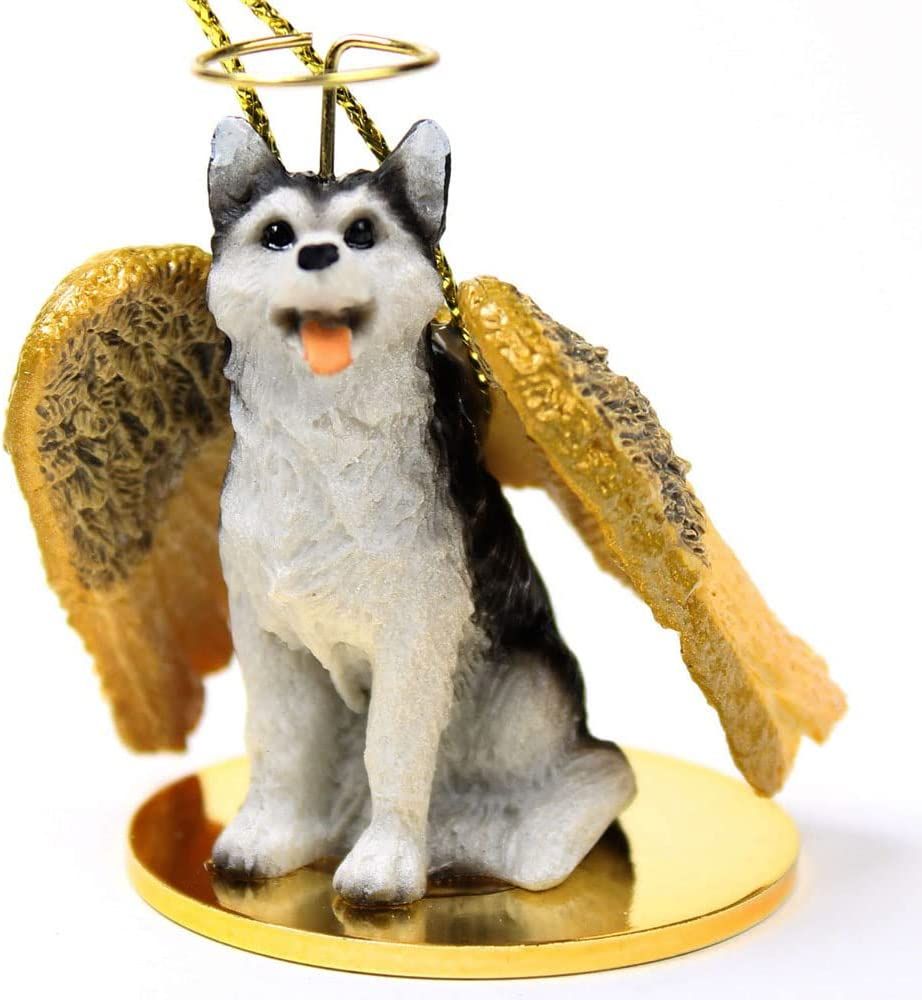 Siberian Husky Angel Ornament Black-White Brown Eyes at Animalden.com