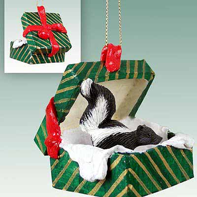 Skunk Gift Box Christmas Ornament | Animalden.com