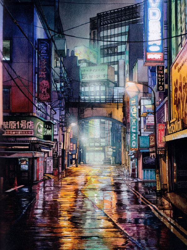 City At Night Drawing