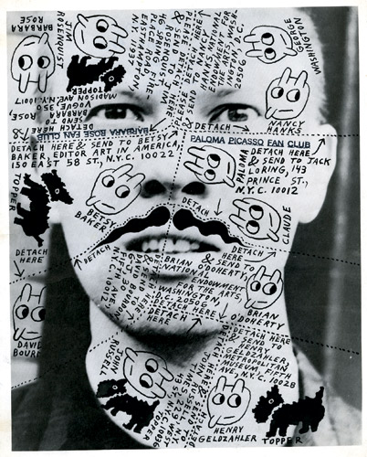 Ray Johnson image of face with writing from Siglio