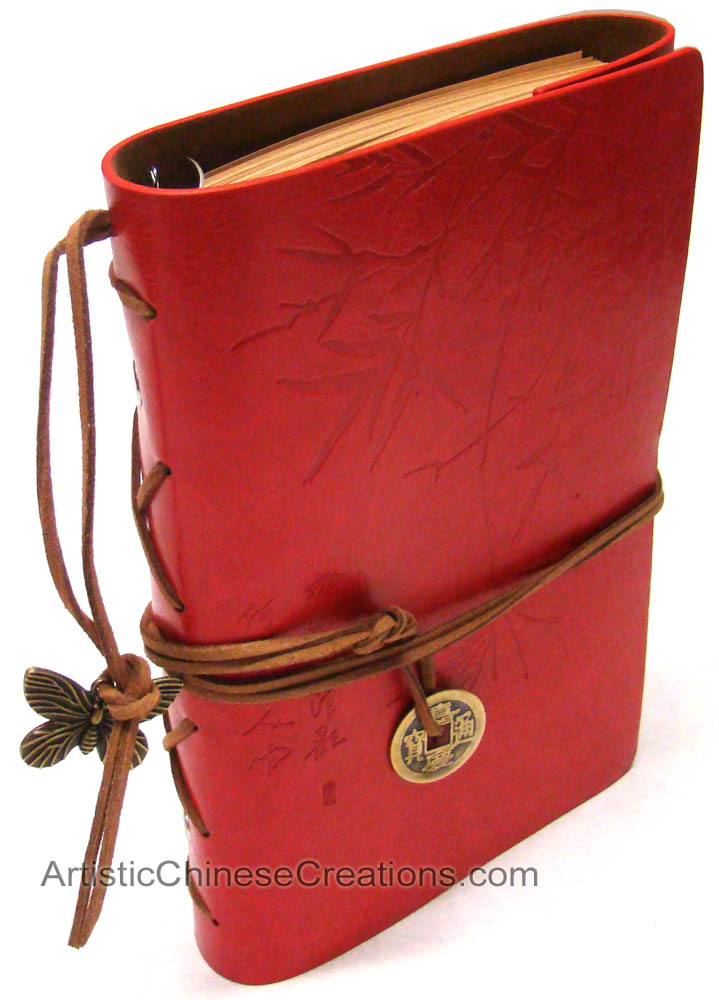 Asian Bamboo Leather Journal - Red, Oriental Notebooks, Asian Notebooks ...