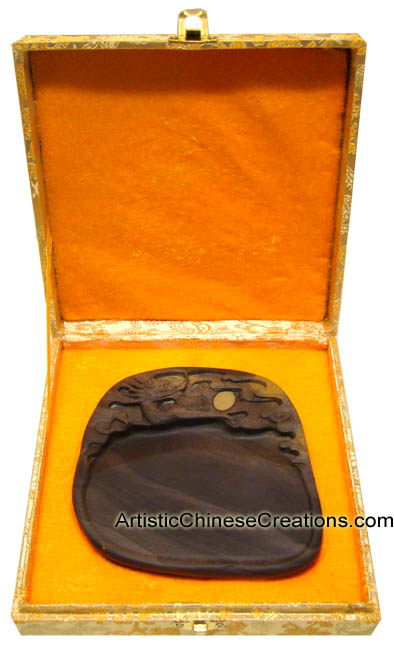Carved Chinese Duan Ink Stone in Silk Box - Dragon, Premium Chinese ...
