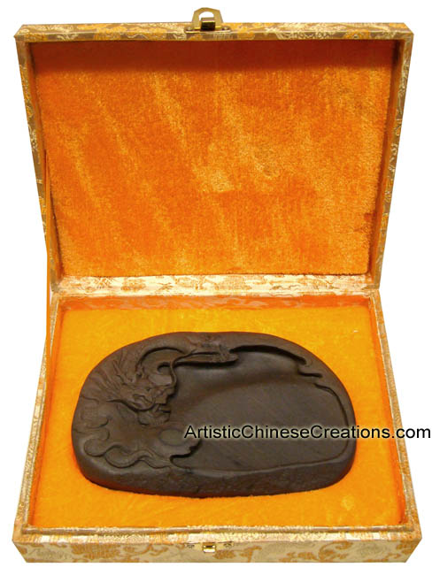 Carved Chinese Duan Ink Stone in Silk Box - Dragon, Famous Chinese Ink ...