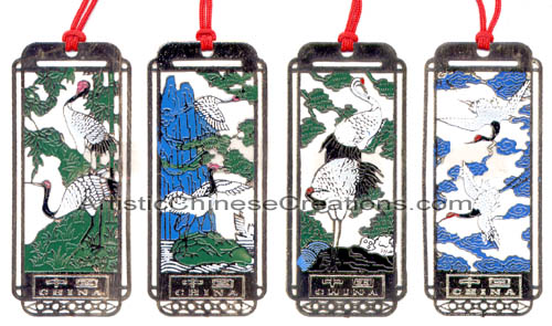 Chinese Bookmarks - Cranes, Chinese Cranes Symbols, Cloisonne Bookmarks