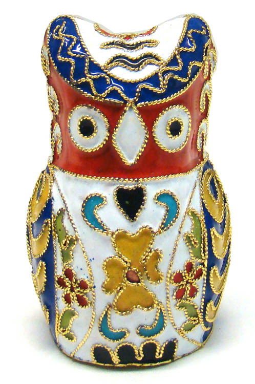Chinese Cloisonne Owl, Hand Crafted Cloisonne Animals