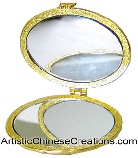 Chinese Compact Mirror - Embroidered Flowers, Chinese Gifts, Unique ...