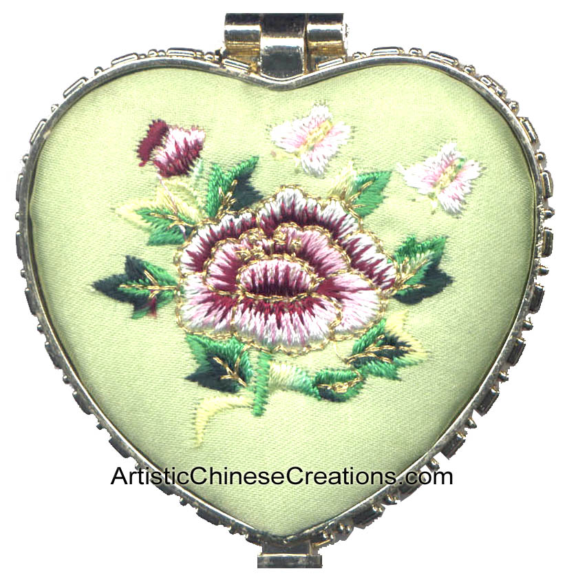 Chinese Compact Mirror - Embroidered Flowers, Chinese Gifts For Women