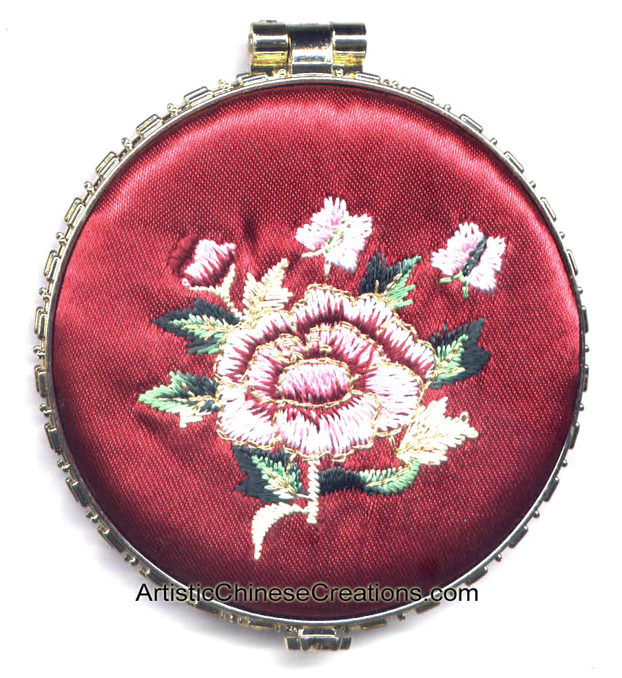Chinese Compact Mirror - Embroidered Flowers, Chinese Cosmetic Mirrors ...