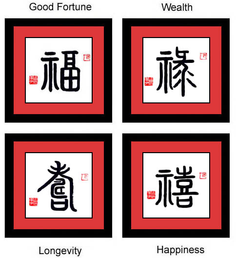 Chinese Framed Art - Chinese Calligraphy Symbols, Asian Wall Art ...