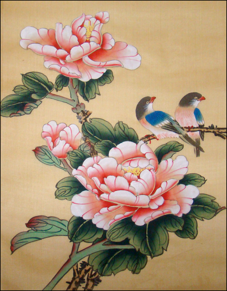 Chinese GongBi Painting - Birds & Peony #20, Chinese Silk Painting ...