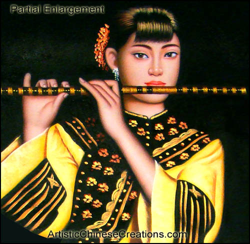 Chinese Oil Painting - Maiden Playing Flute, Oriental Oil Paintings