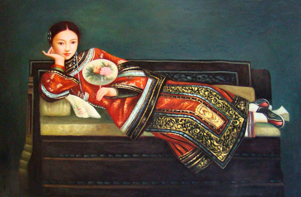 Chinese Oil Painting - Maiden with Fan, Chinese Art Store, Asian Oil ...