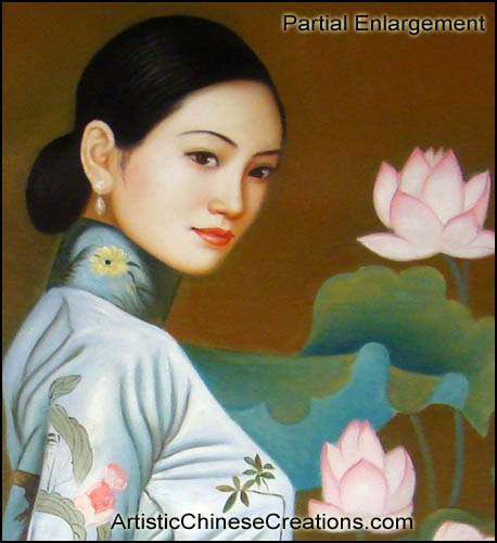 Chinese Oil Painting - Maiden with Fan, Oriental Oil Paintings, Chinese Art