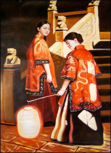 Chinese Oil Painting - Maidens, Traditional Chinese Oil Painting ...