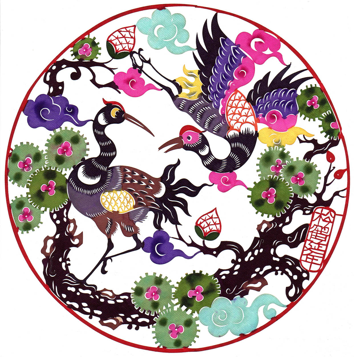 Chinese Paper Cuts - Cranes & Pine Tree, Chinese Crafts, Chinese ...