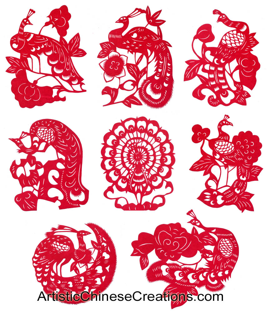 Chinese Paper Cuts - Peacock (Set of 8), Chinese Folk Art, Chinese ...