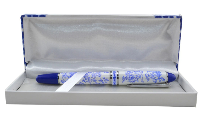 Chinese Ceramic Pen - Blue & White Floral, Chinese Pen Gift Set