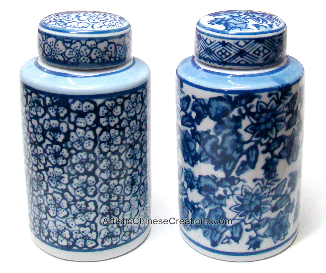 Chinese Porcelain Jars / Tea Canisters - Flower Pattern (Set of 2 ...