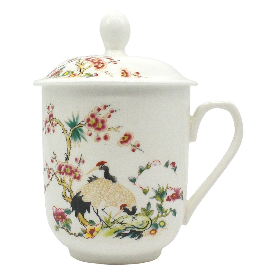 Bone China Mug - Floral & Crane, Chinese Tea Mugs, Chinese Porcelain Crafts