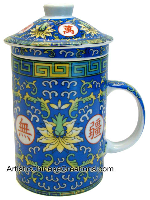 Chinese Porcelain Tea Cup (with Lid & Removable Strainer) - Wealth ...