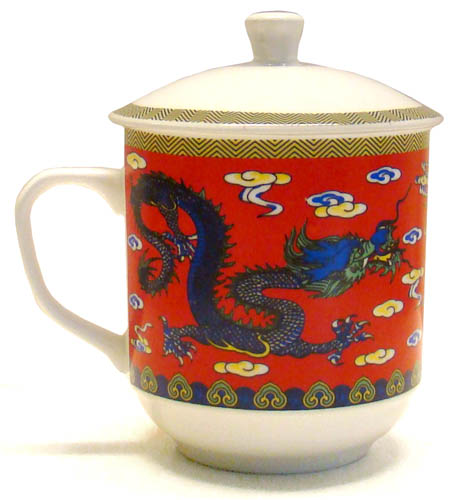 Chinese Porcelain Tea Mug (with Lid) - Dragon, Asian Tea Accessories ...