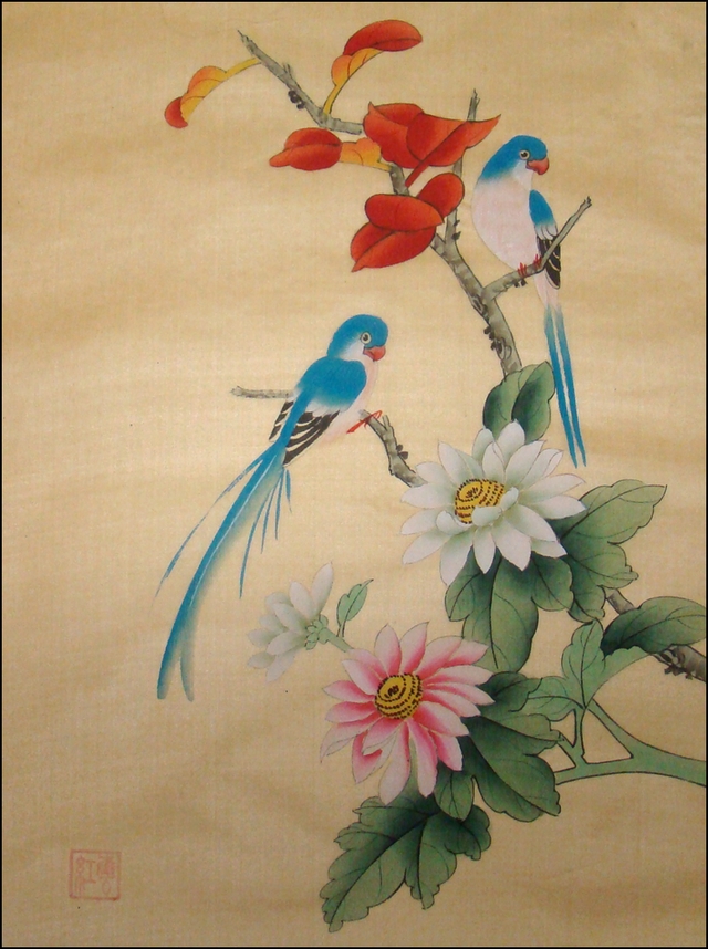 Chinese Painting Gongbi Bird 4Pc Chinese Silk Scroll Painting Gongbi