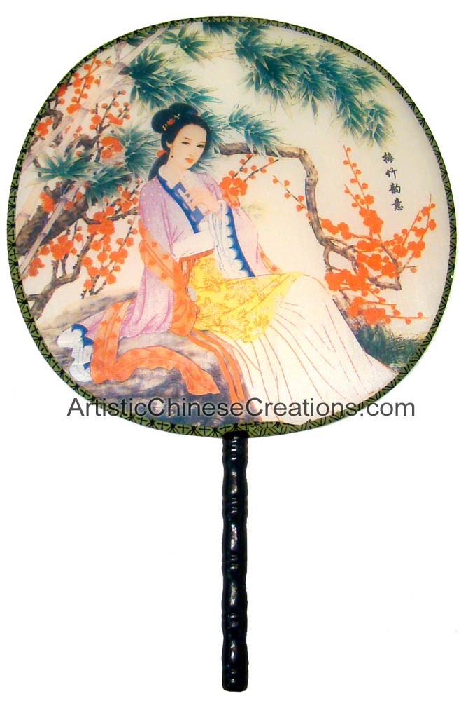 Chinese Silk Hand Fans with Handles, Round Fans