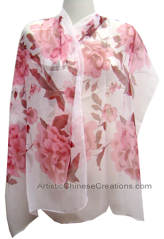 Chinese Silk Scarf - Flowers, Orienral Scarves, Brocade Scarves