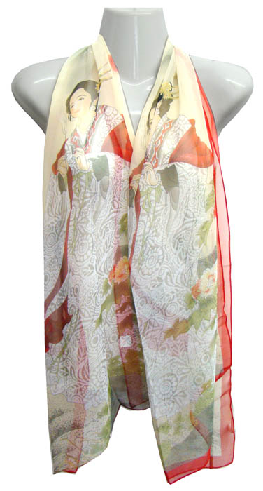 Chinese Silk Scarf - Chinese Princess, Oriental Scarve, Asian Scarf