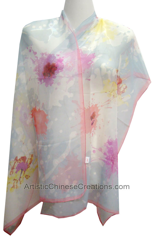 Chinese Silk Scarf - Flowers, Asian Scarves, Oriental Silk Scarves