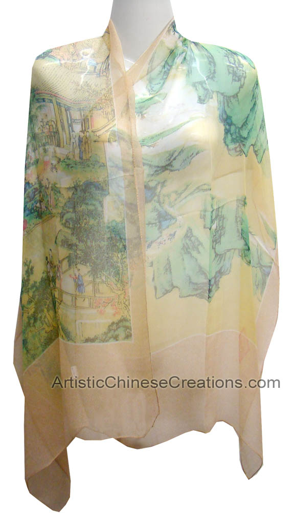 Chinese Silk Scarf - Landscape, Oriental Scarves, Chinese Gifts For Women