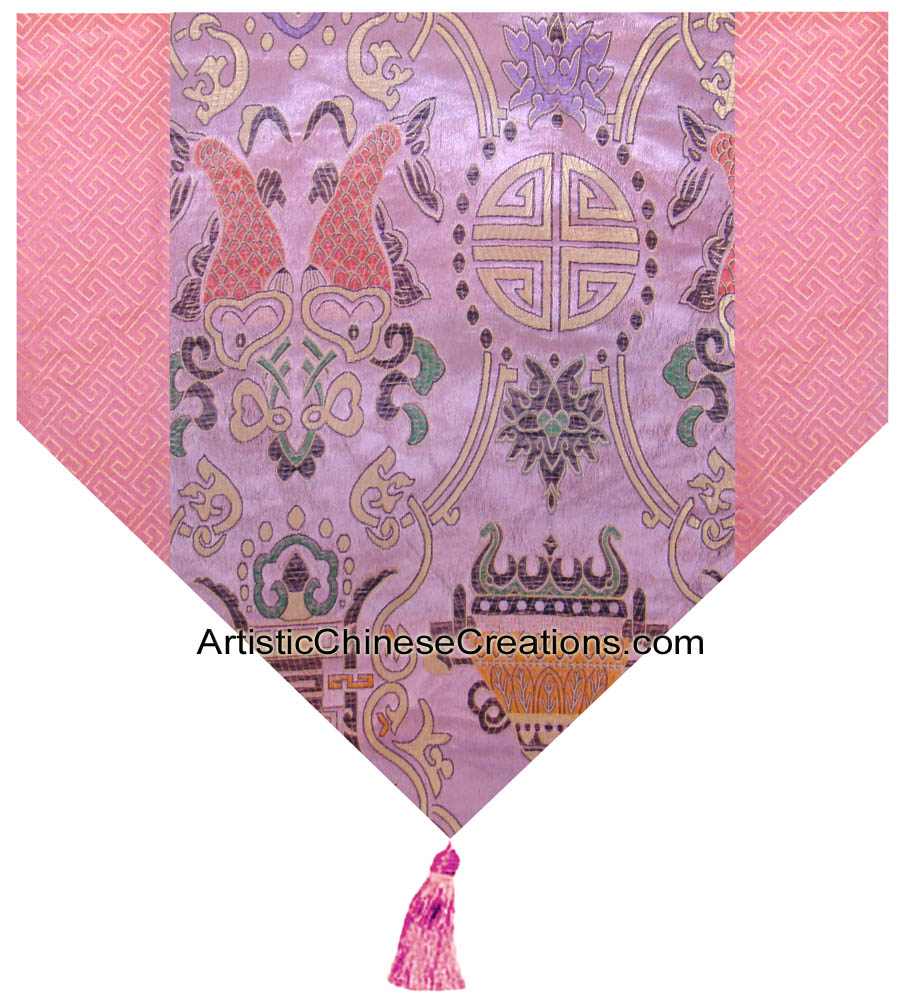 Chinese Silk Table Runner - Good Fortune, Longevity & Wealth Symbols ...
