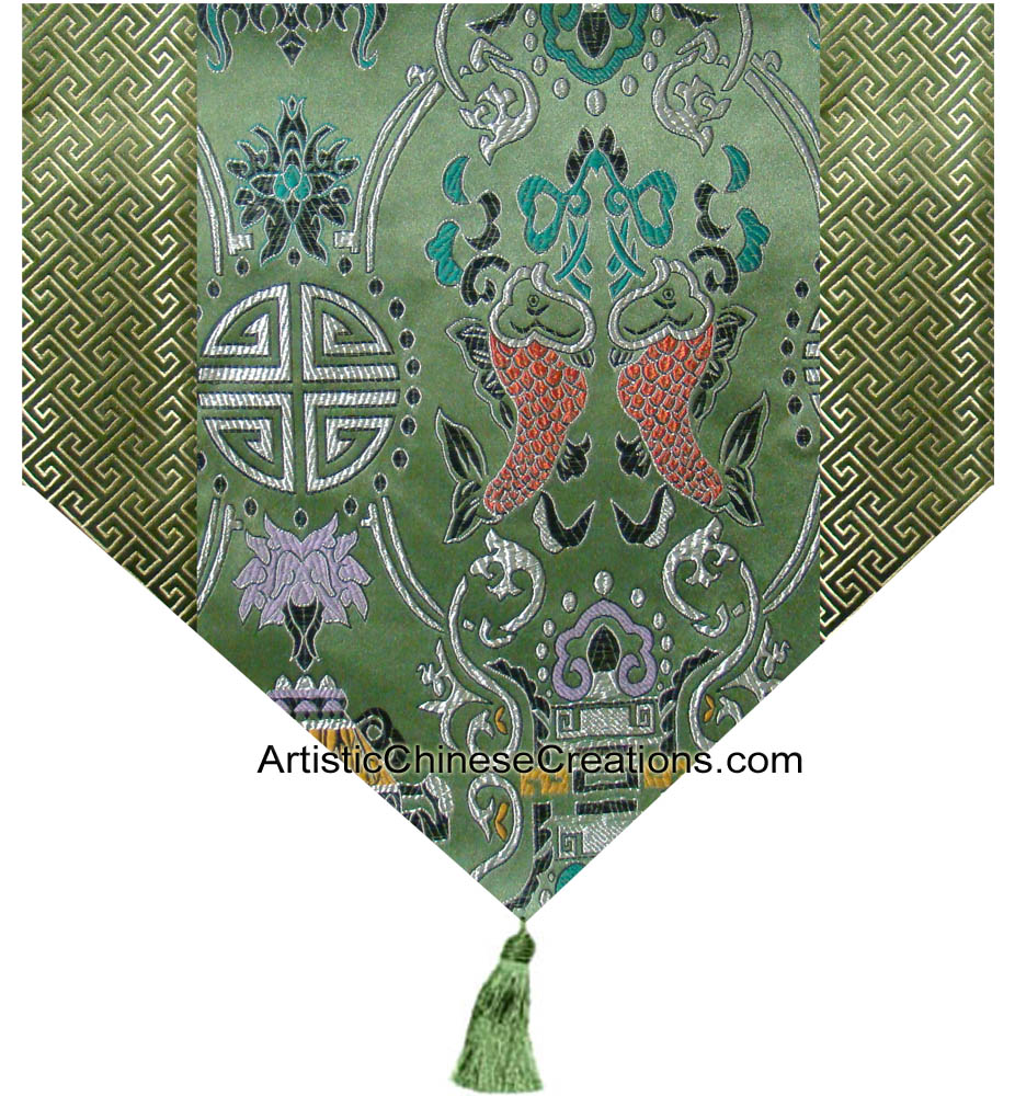 Chinese Silk Table Runner - Good Fortune, Longevity & Wealth Symbols ...