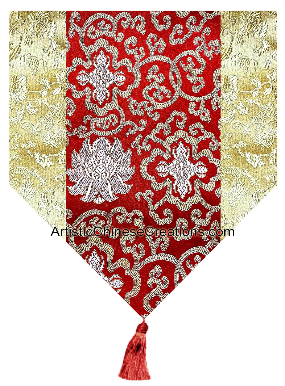 Chinese Silk Table Runner - Wealth Flowers, Chinese Home Decor, Asian ...