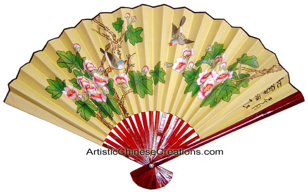 Chinese Wall Fan - Birds & Flowers / Happy Couple, Oriental Wall Decor ...