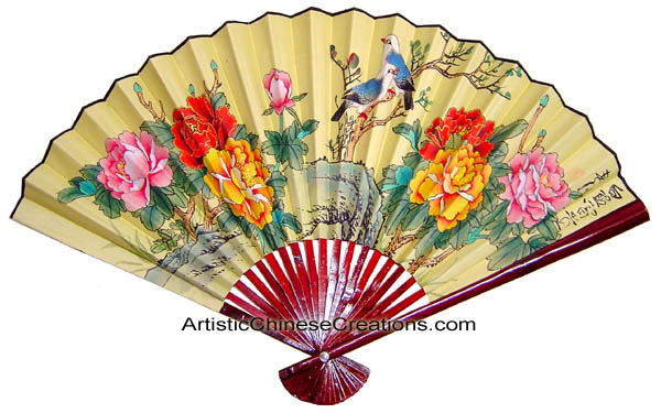 Chinese Wall Fan - Birds & Peony #2, Chinese Wall Hanging, Chinese Arts ...