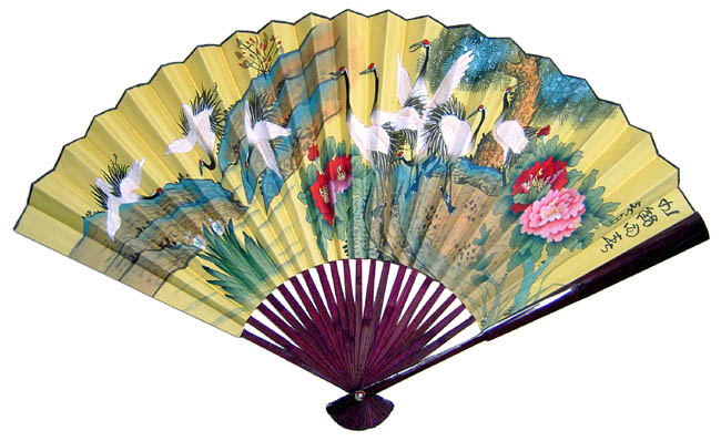Chinese Wall Fan - Cranes, Pine Tree & Peony, Oriental Wall Decor ...