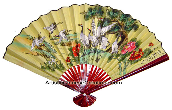 Chinese Wall Fan - Cranes, Pine Tree & Peony, Decorative Chinese Fans ...