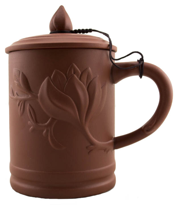 Chinese Yi Xing Clay Mug - Embossed Floral - Coffee Brown, Asian ...