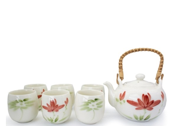 Hand Painted Chinese Ceramic Tea Set - Lotus Teapot & 6 Cups ...