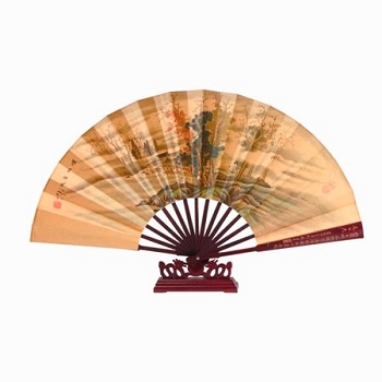 Chinese Silk Folding Fan with Stand - Landscape, Asian Dragon Fans ...