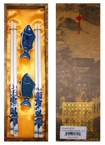 Porcelain Chinese Chopstick Set - Fish / Wealth (Set of 2), Chinese ...
