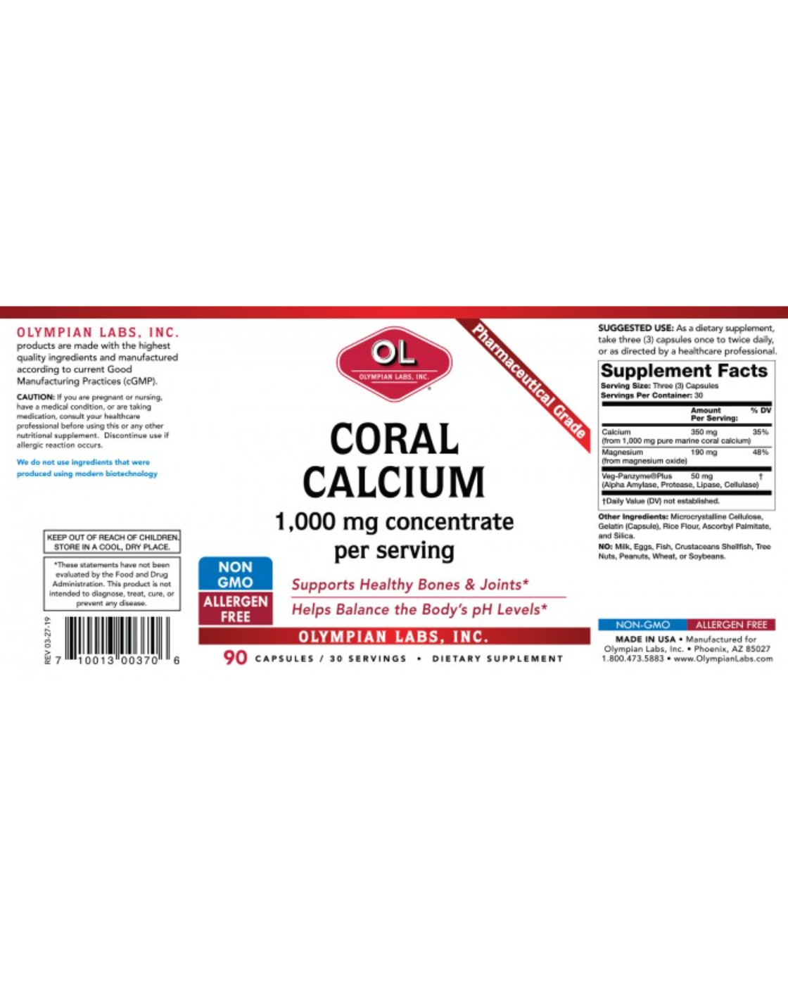 Coral Calcium 1 G (30 Servings) by Olympia Labs | Austin Medical