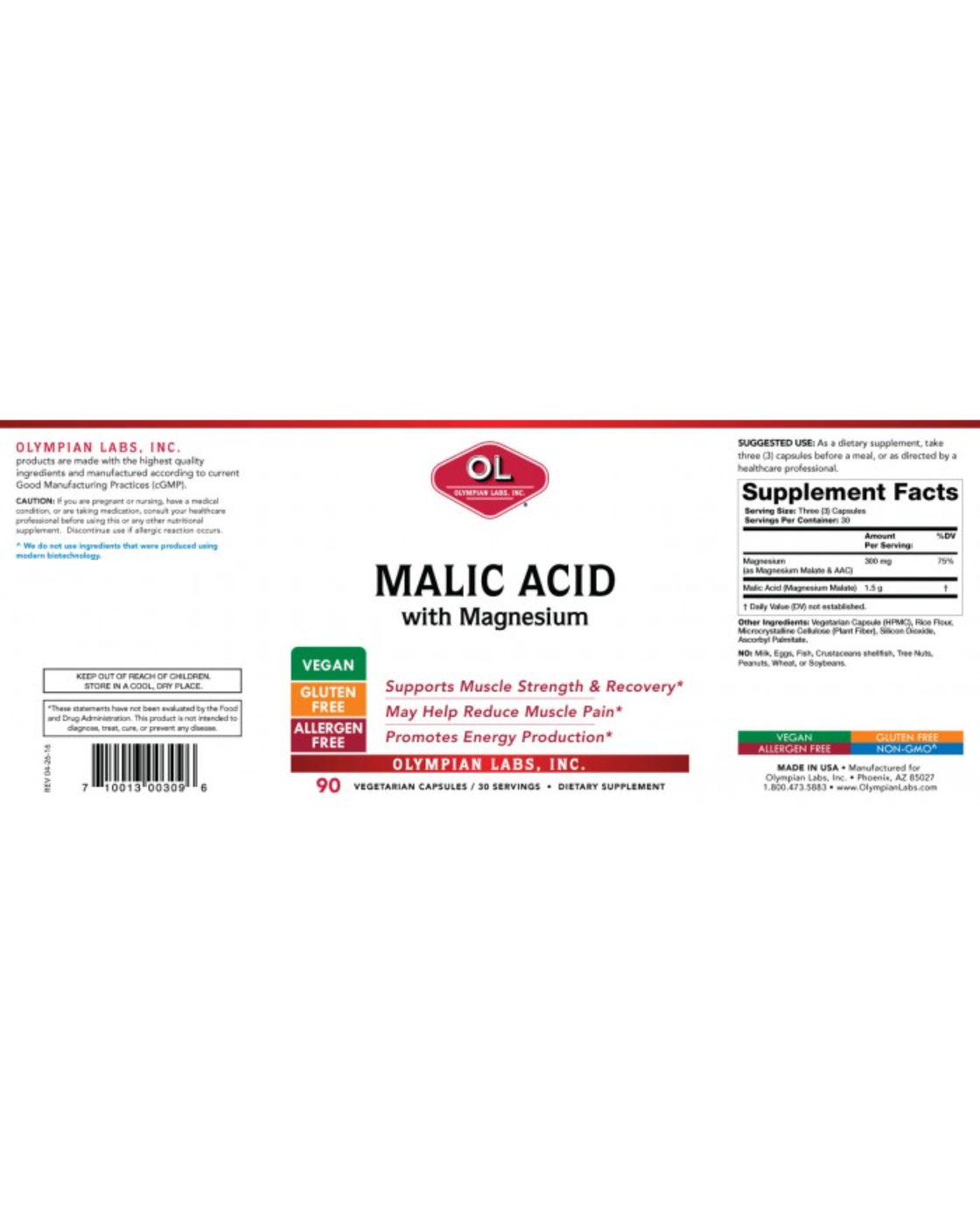 Malic Acid 500 MG 90 C by Olympia Labs | Austin Medical