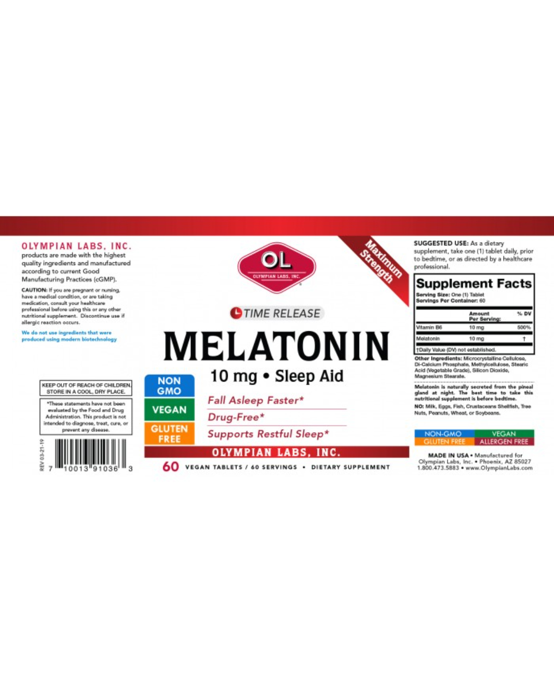Melatonin Time Release 10 MG 60 C by Olympia Labs | Austin Medical
