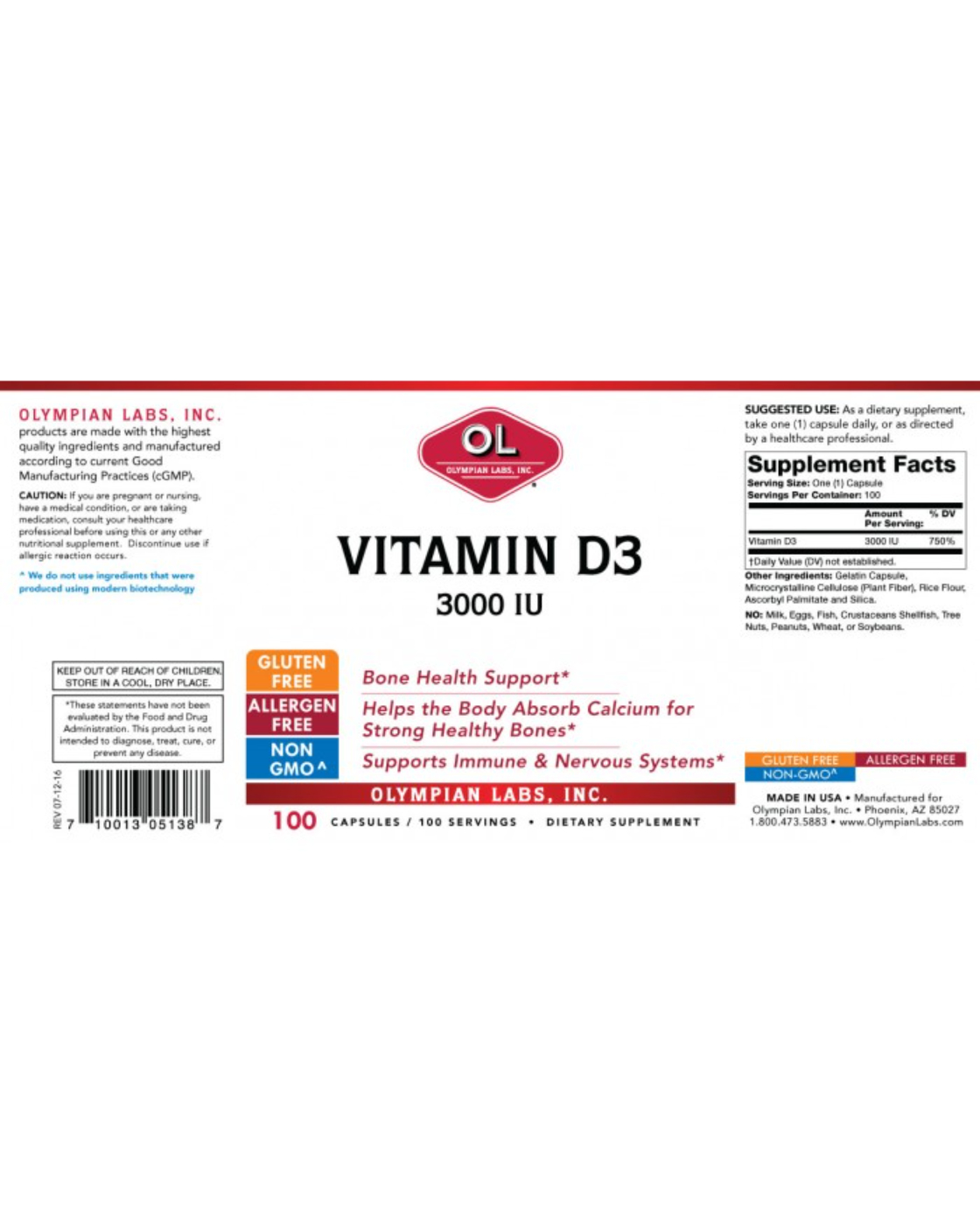 Vitamin D3 3000 IU 100 C by Olypmia Labs | Austin Medical