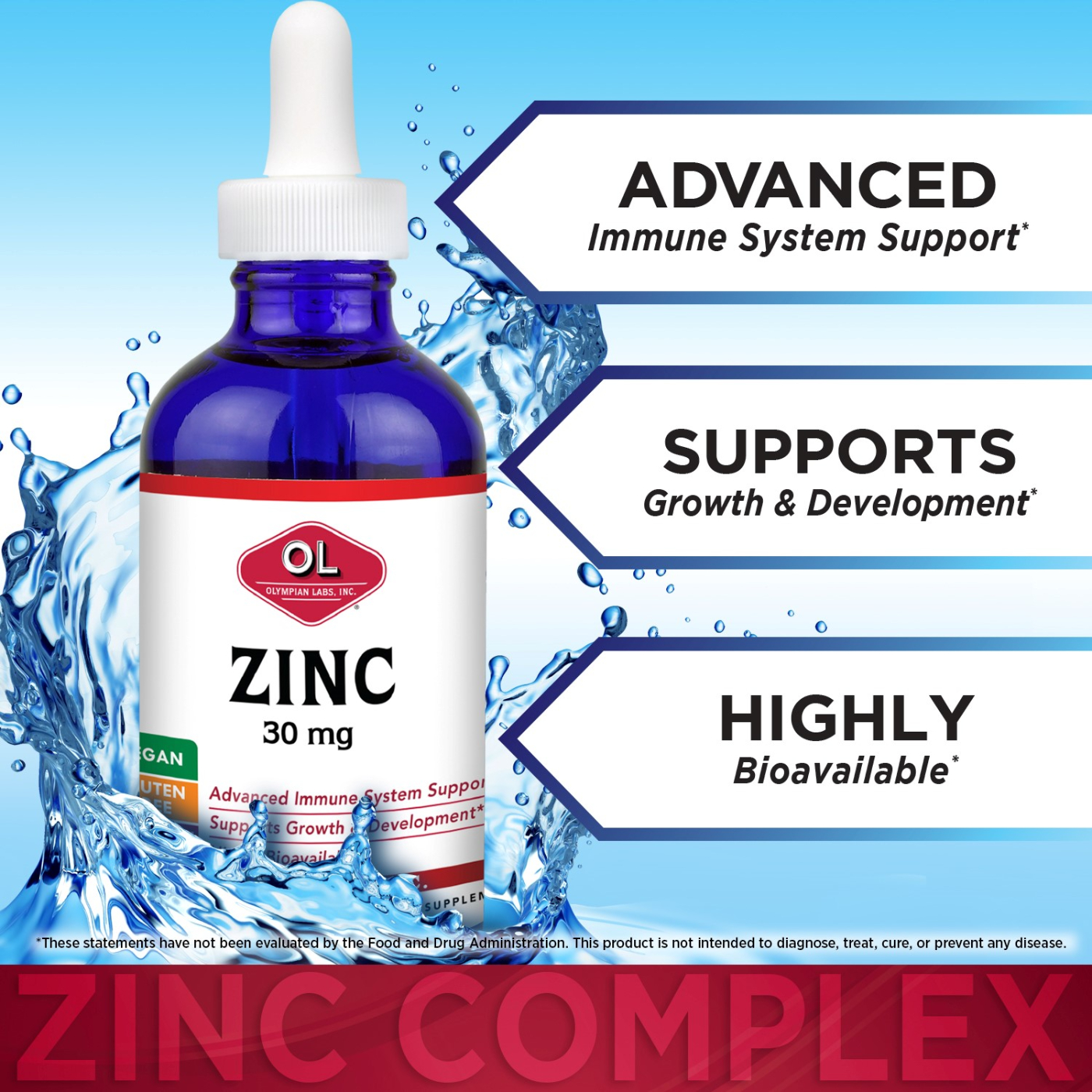 Zinc, Liquid 30 Mg 2 Fl Oz by Olympia Labs | Austin Medical