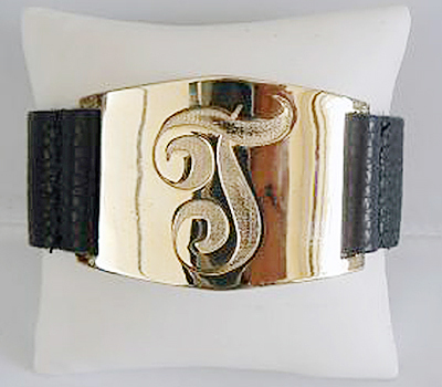 engraved single initial leather cuff bracelet featured at babybox.com